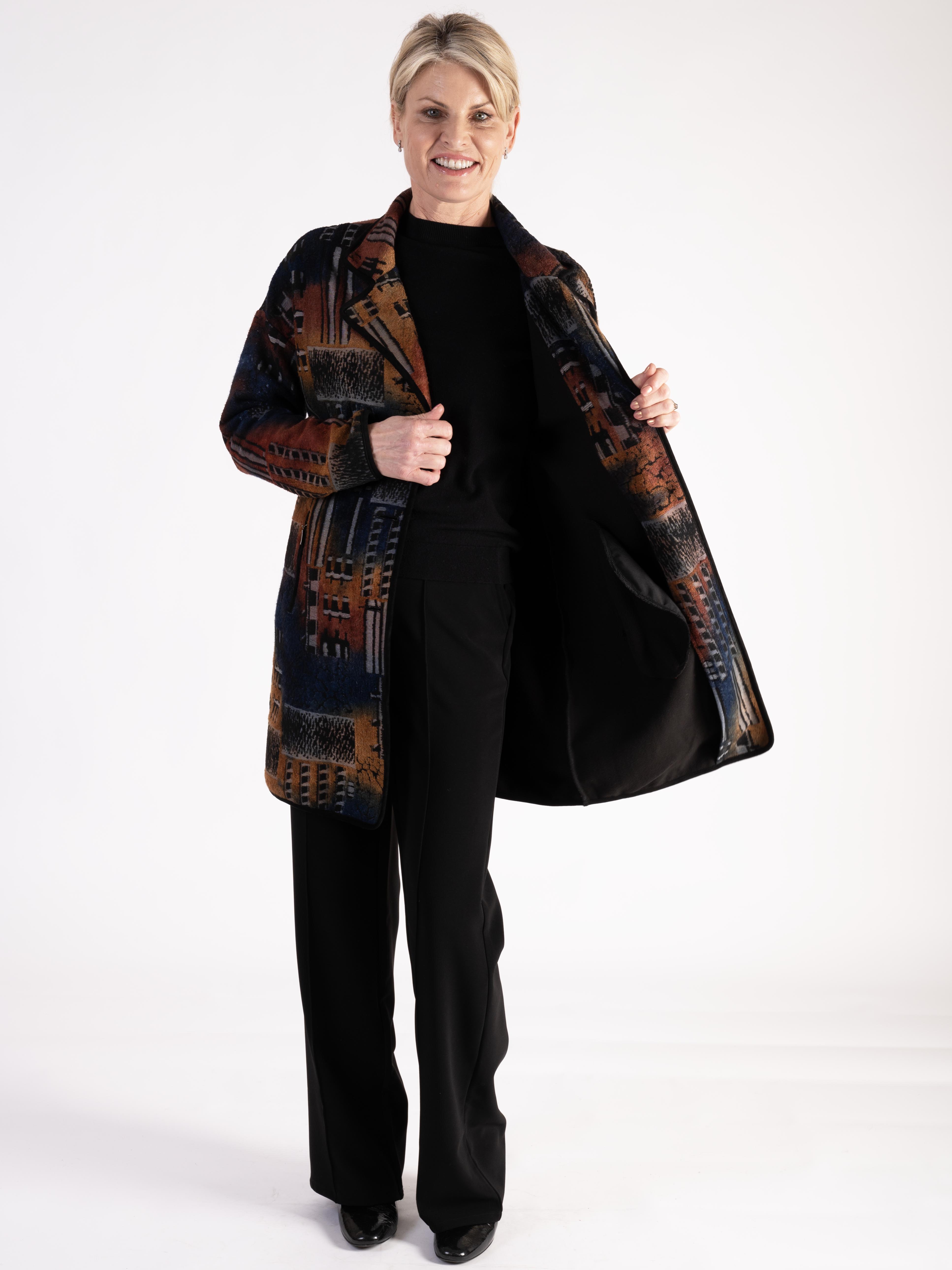 Black/Burnt Orange Art Gallery Coat | Chesca Direct