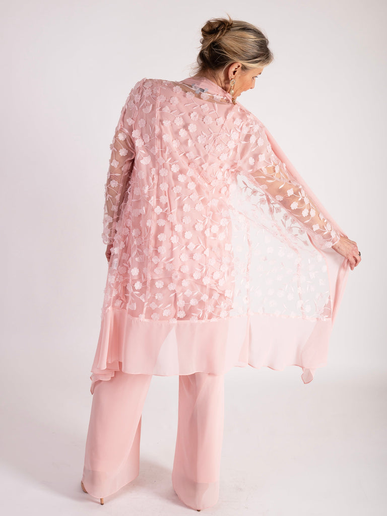 Blossom Mesh Coat with 3-D Embroidered Daisies and Chiffon Trim ...