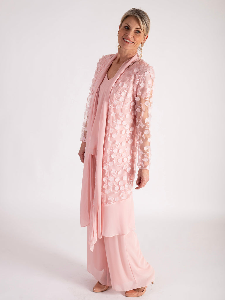 Blossom Mesh Coat with 3-D Embroidered Daisies and Chiffon Trim ...