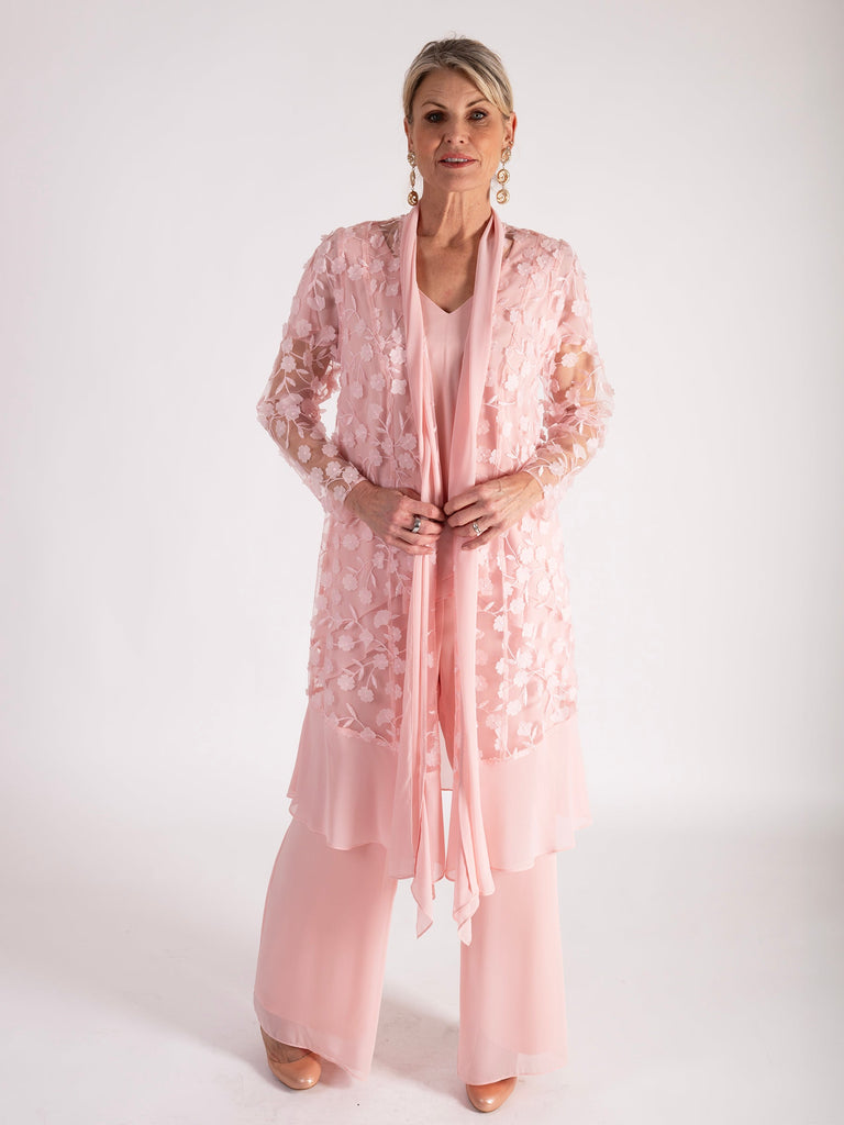 Blossom Mesh Coat with 3-D Embroidered Daisies and Chiffon Trim ...