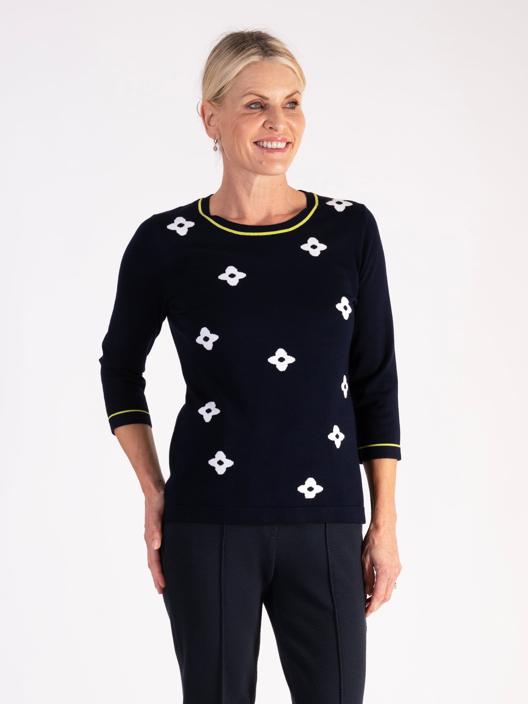 Navy/White Diamond Pattern Jumper – Understated Elegance | Chesca Direct