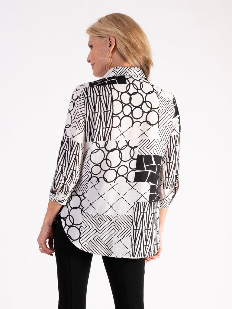 Black/White Contrast Geometric Pattern Shirt – Classic Sophistication ...