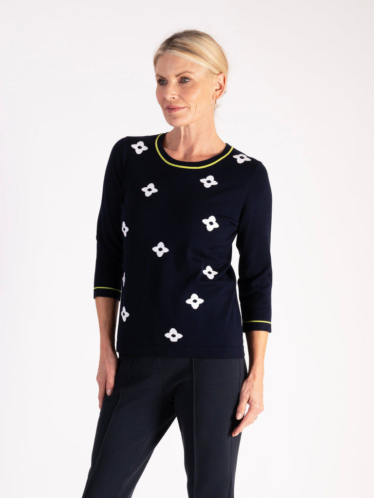 Navy/White Diamond Pattern Jumper – Understated Elegance | Chesca Direct