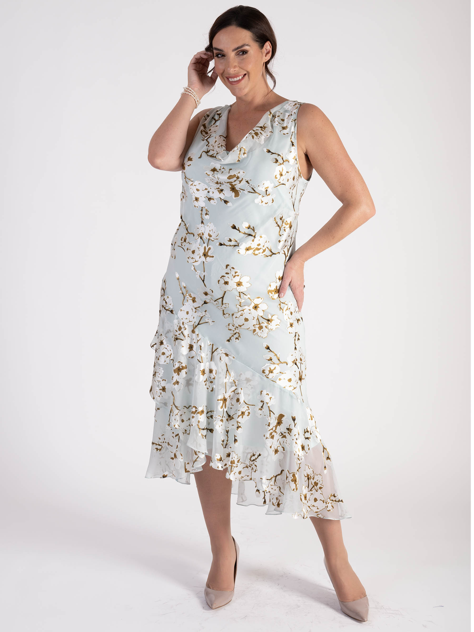 Aqua Blossom Silk Burnout Sleeveless Dress | Chesca Direct