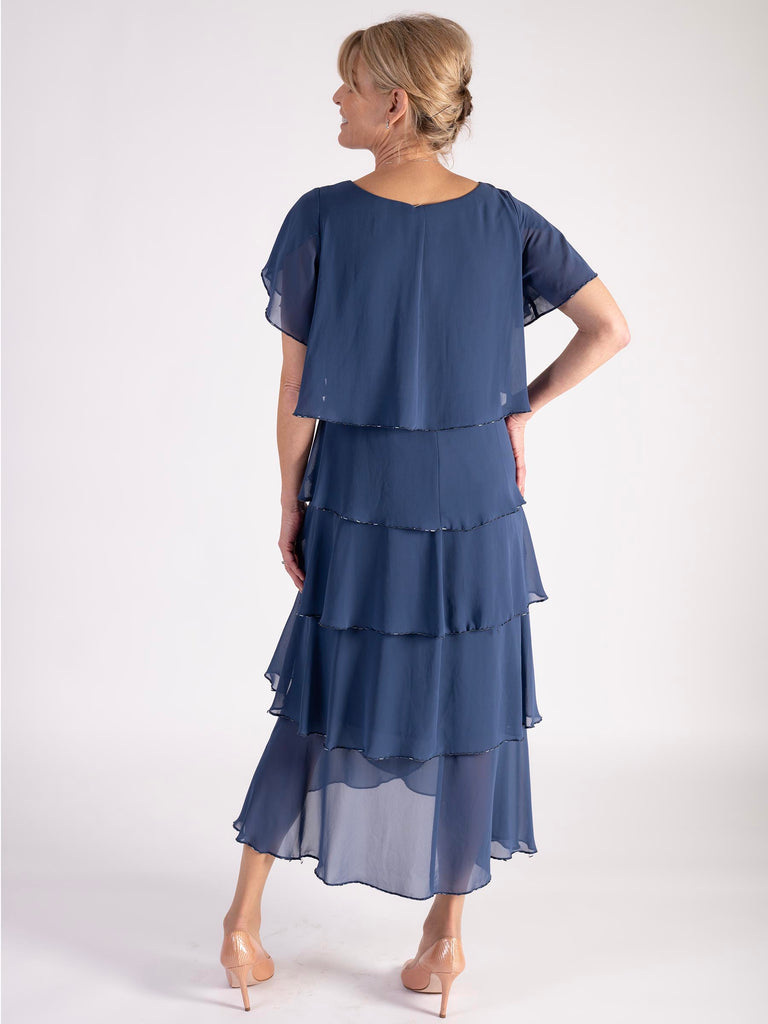 Azure Multi Layered Dress With Sequins Embellishment | Chesca Direct