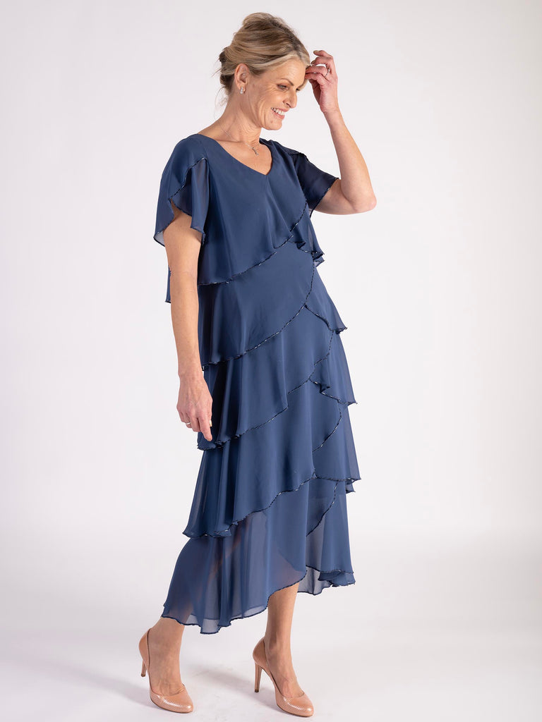 Azure Multi Layered Dress With Sequins Embellishment | Chesca Direct