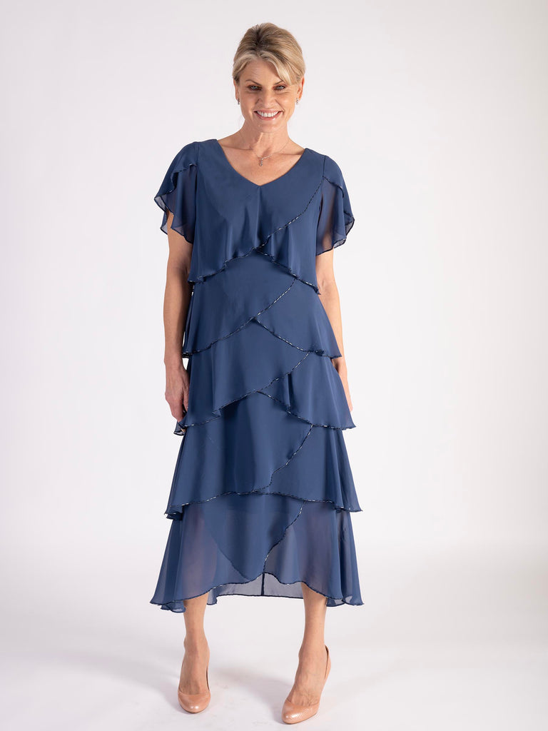 Azure Multi Layered Dress With Sequins Embellishment | Chesca Direct