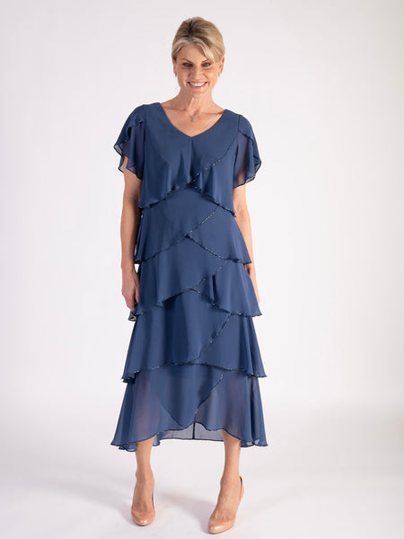 Azure Multi Layered Dress With Sequins Embellishment | Chesca Direct