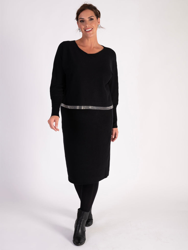 Black Layered Dress With Diamonte Detail | Chesca Direct
