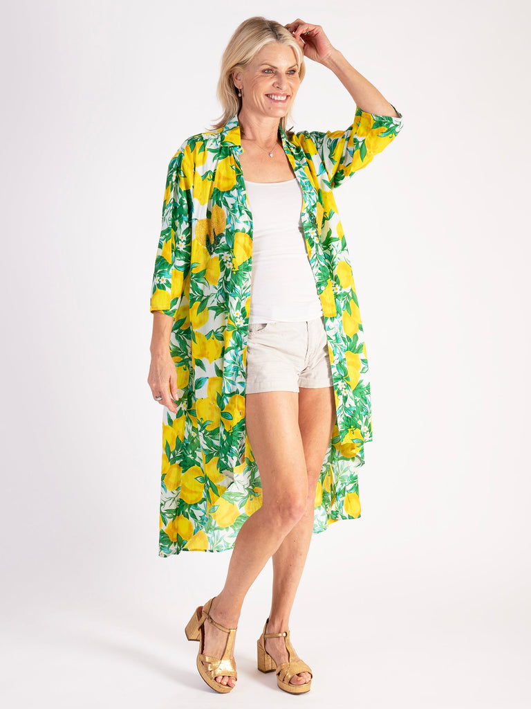 Amalfi Print Hand Beaded Longline Shirt Dress with Elliptical Hemline ...