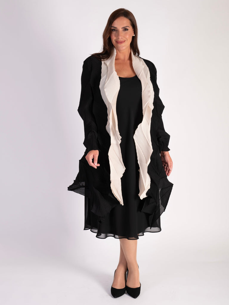 Black/Cream 3-D Pleated Long Shrug With Contrast Front | Chesca Direct