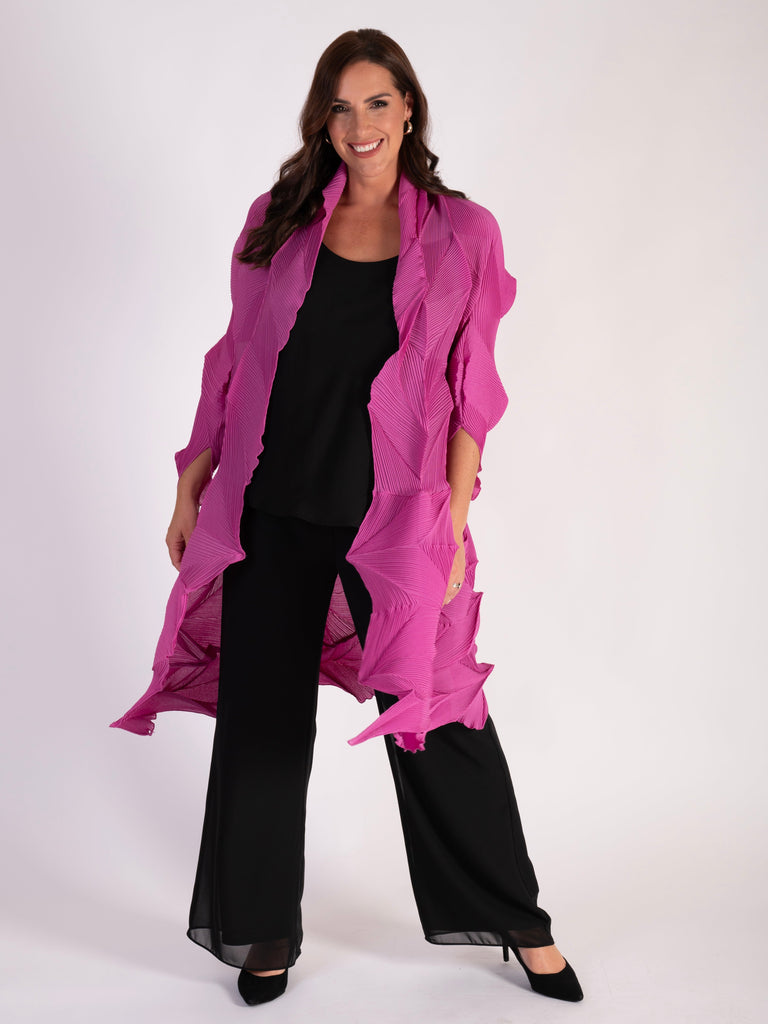 Fuchsia 3-D Pleated Long Shrug | Chesca Direct