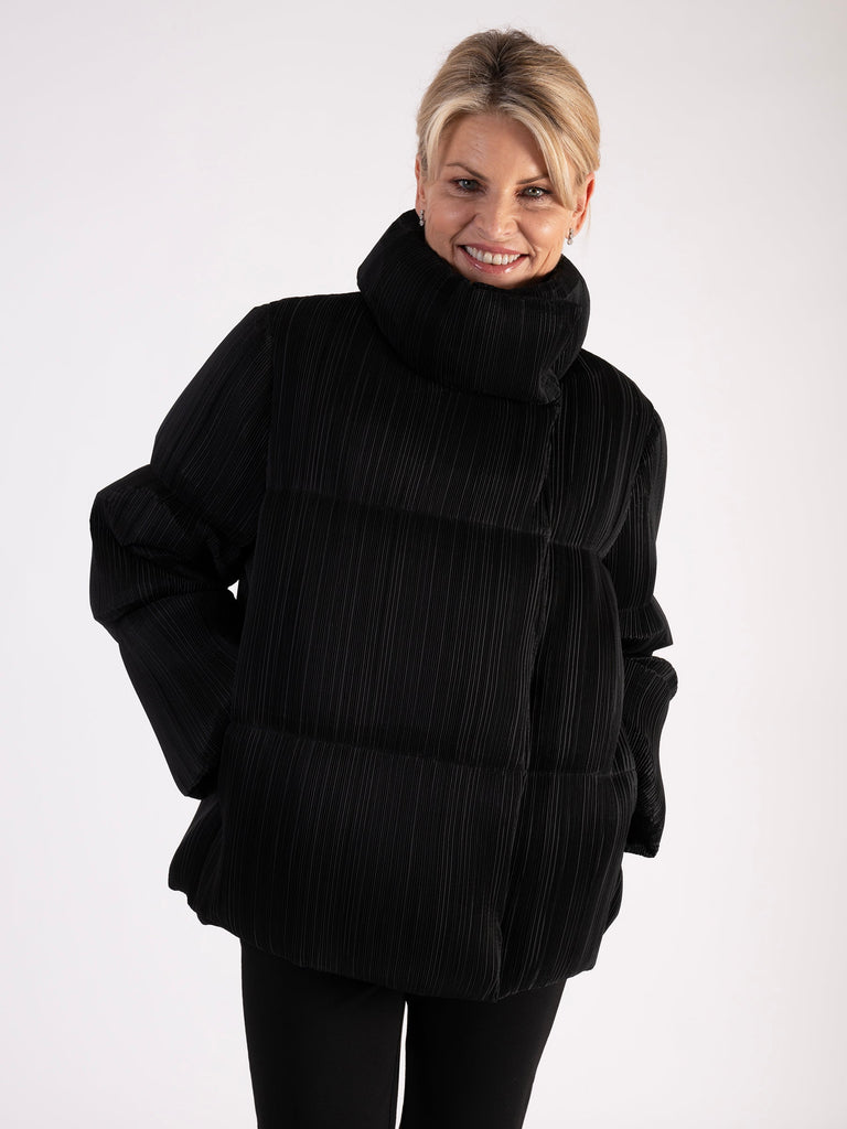 Black Pleated Puffer Coat | Chesca Direct