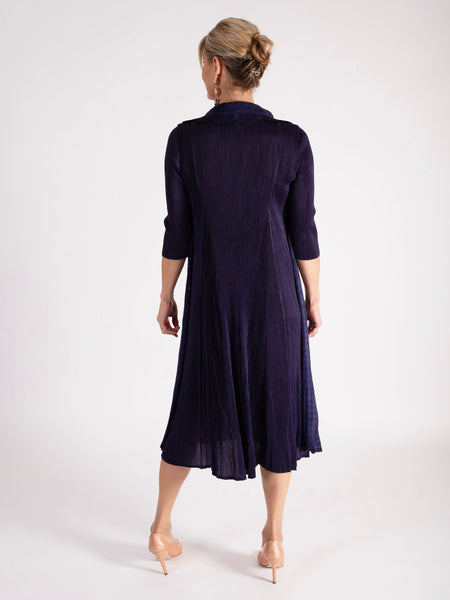 A Grape Pleated Dress With Applique Chiffon Flower Detail | Chesca Direct
