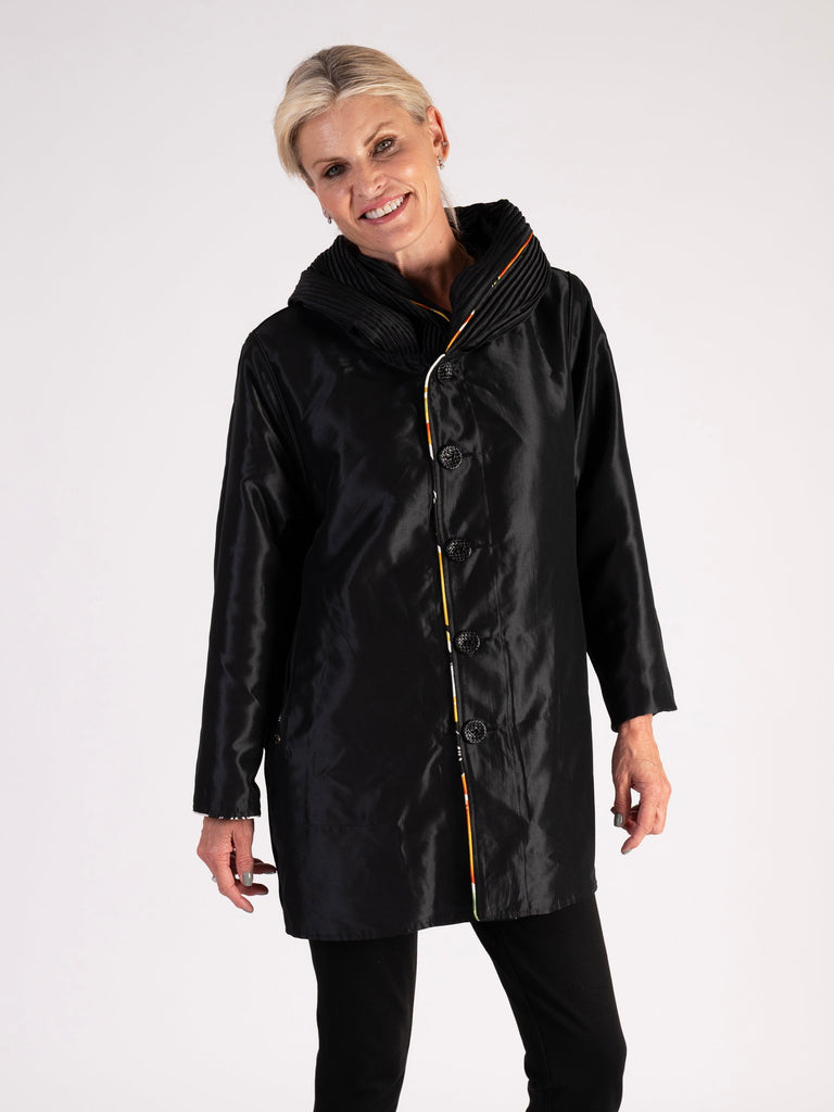 Black Reversible Raincoat with Multicoloured Piping and Buttons ...