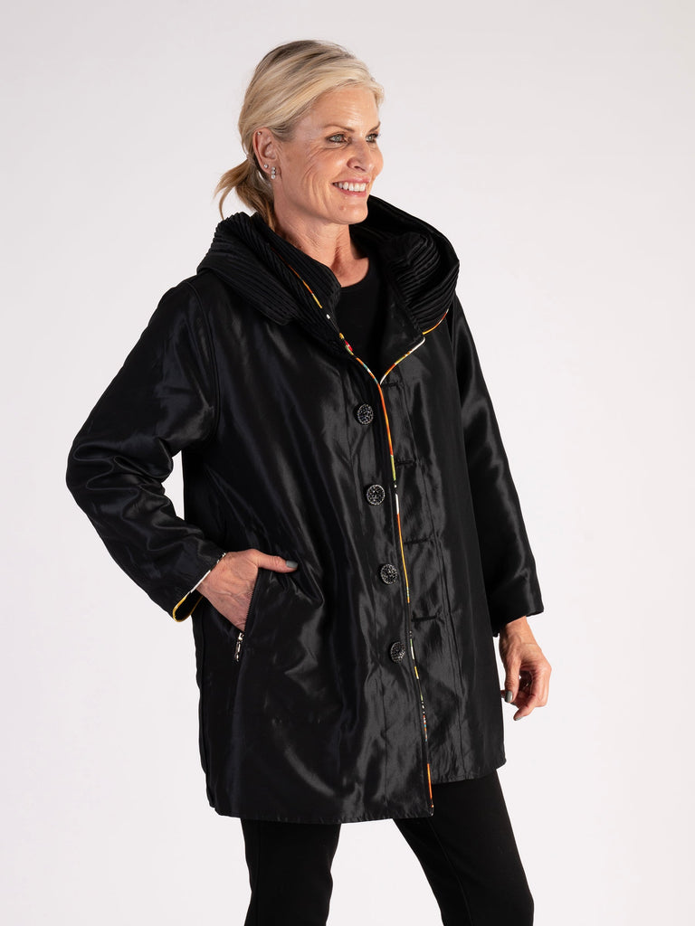 Black Reversible Raincoat with Multicoloured Piping and Buttons ...