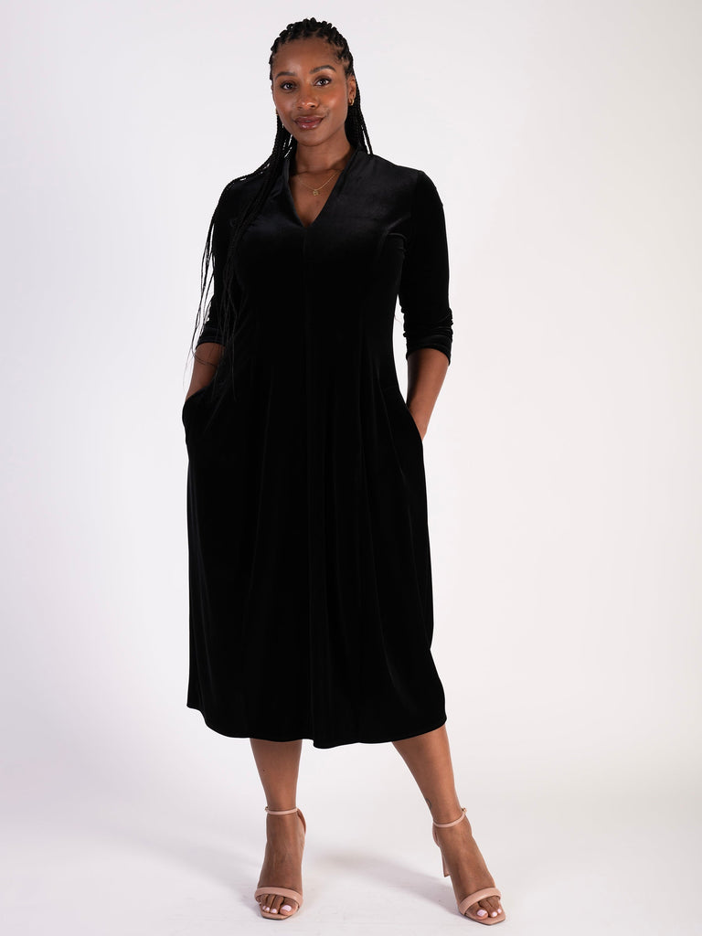 Black Stretch Velvet Panelled Boulle Dress with Back Vent Detail ...