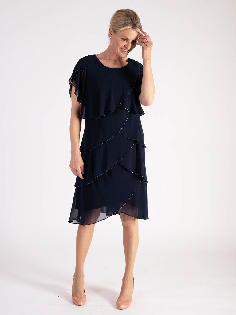 New Navy Multi Layered Sequin Embellished Dress | Chesca Direct