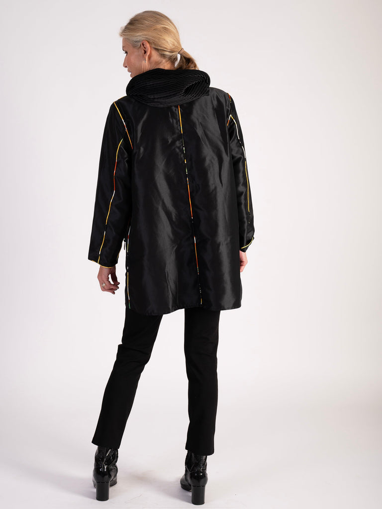 Black Reversible Raincoat with Multicoloured Piping and Buttons ...
