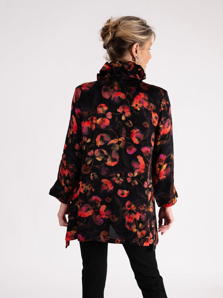 Floral Noir Black/Red Floral Print Wire Collar Blouse | Chesca Direct