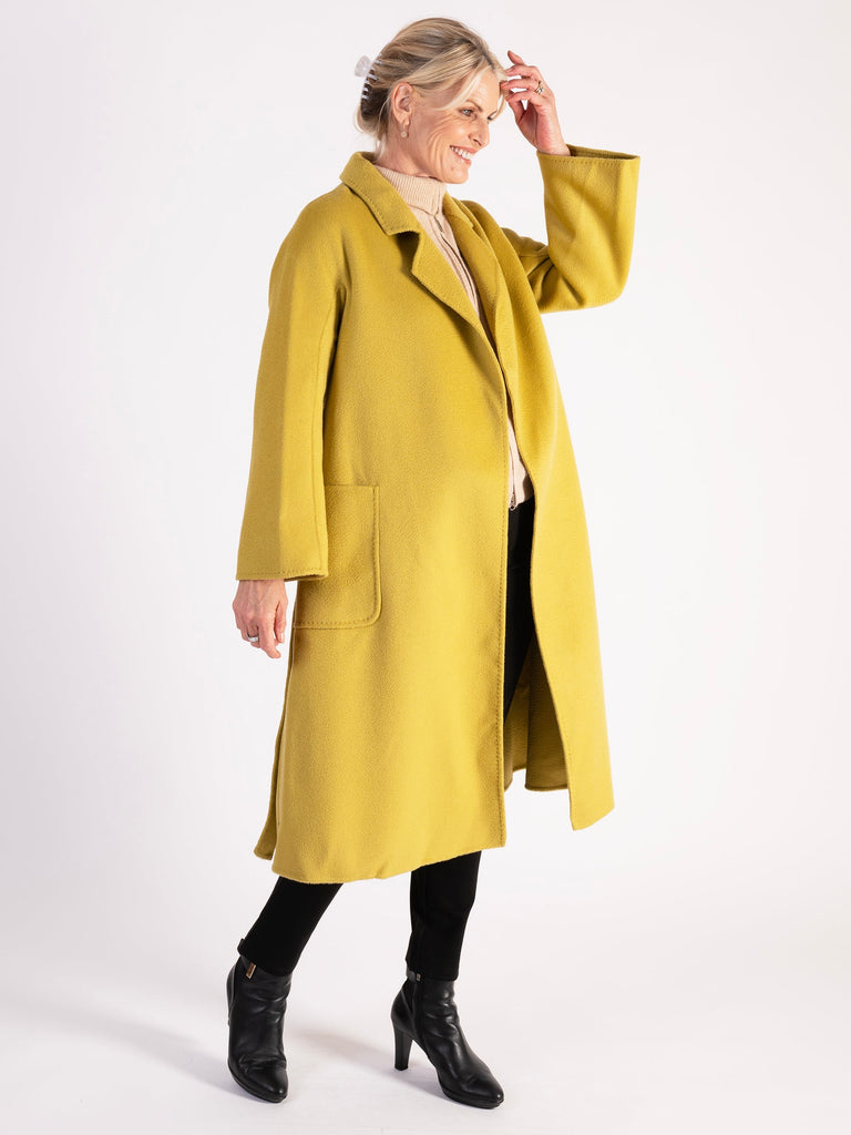 Luxury Mustard Cashmere Wool Mix Long Coat | Chesca Direct