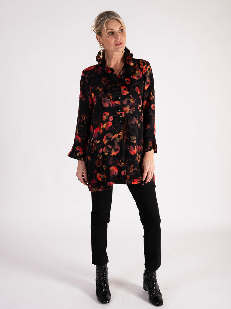 Floral Noir Black/Red Floral Print Wire Collar Blouse | Chesca Direct