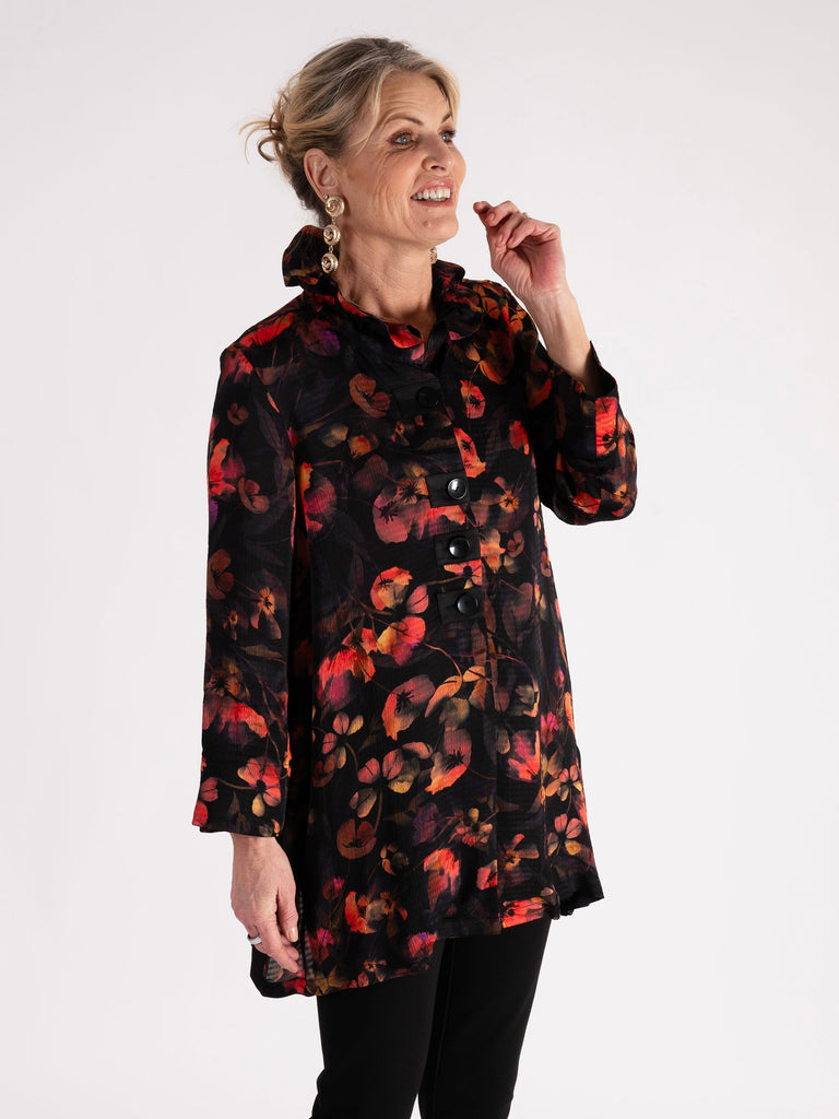 Floral Noir Black/Red Floral Print Wire Collar Blouse | Chesca Direct