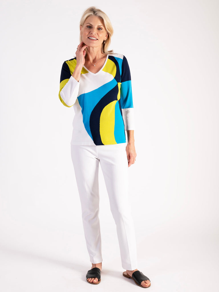 White/Lime Abstract Wave Jumper | Chesca Direct