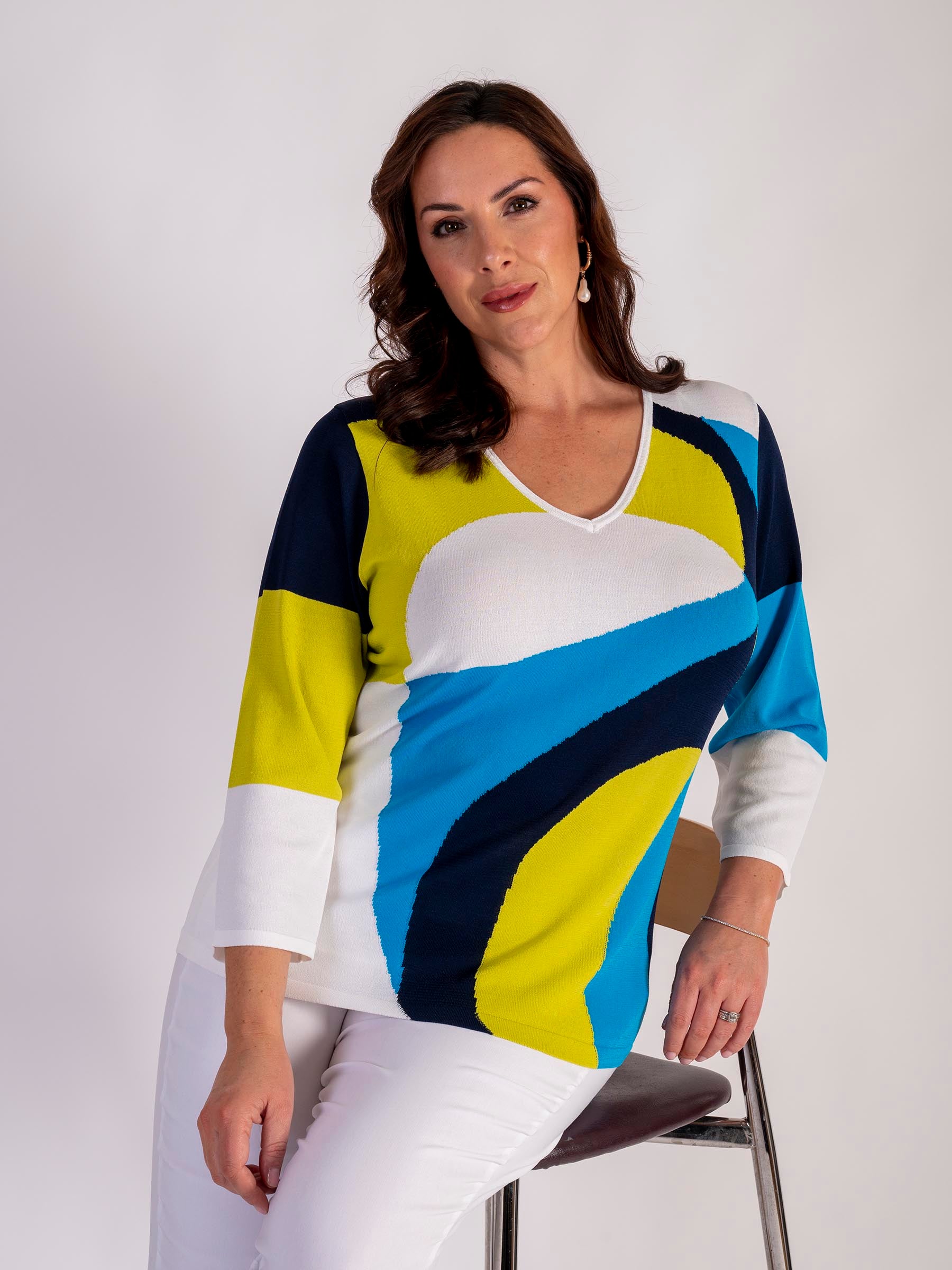 White/Lime Abstract Wave Jumper | Chesca Direct
