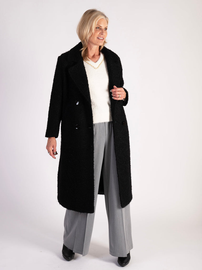 Black Soft Textured Wool Mix Coat | Chesca Direct