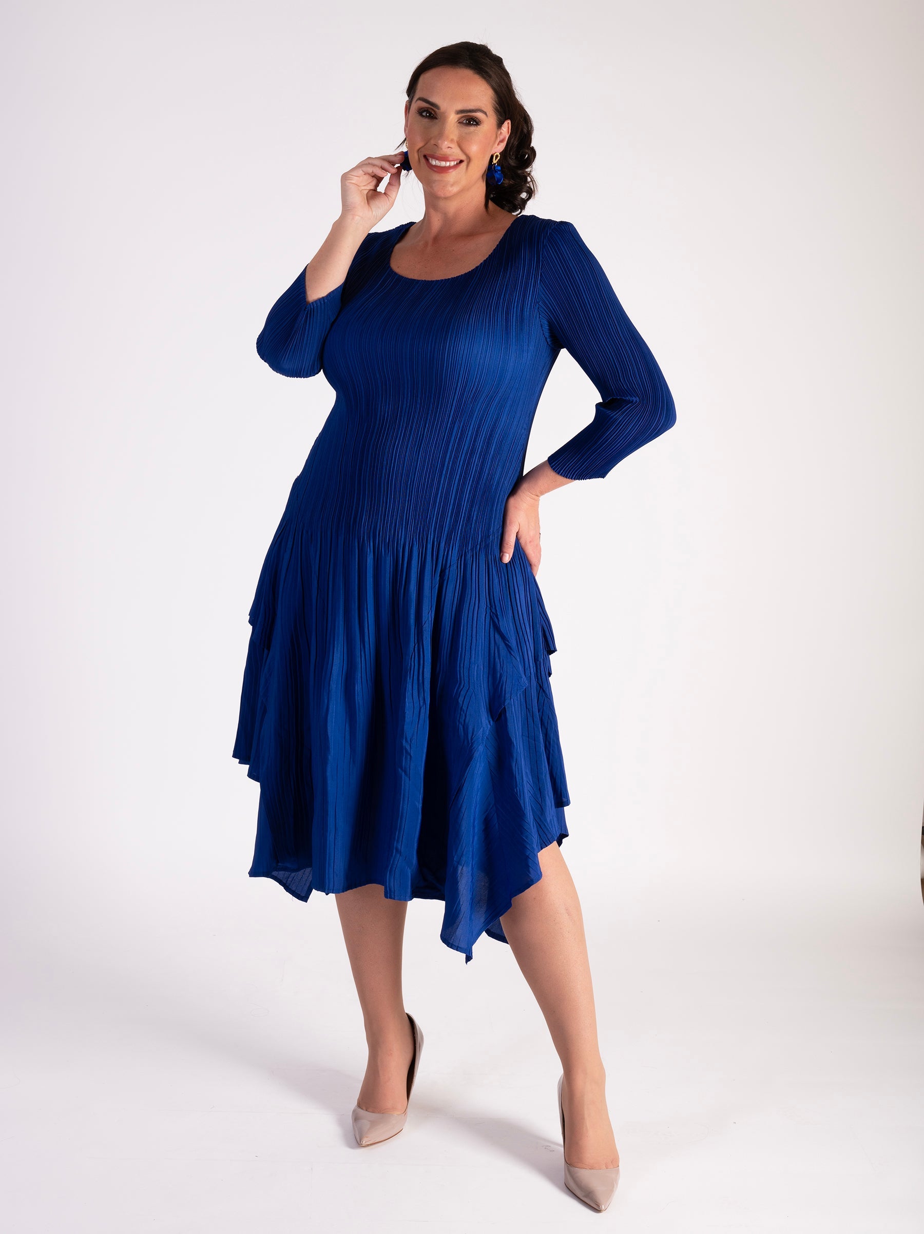 Cobalt Crush Pleat Layered Dress | Chesca Direct
