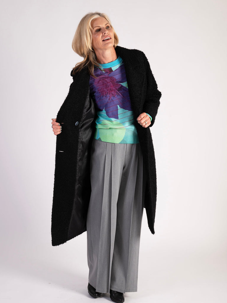 Black Soft Textured Wool Mix Coat | Chesca Direct