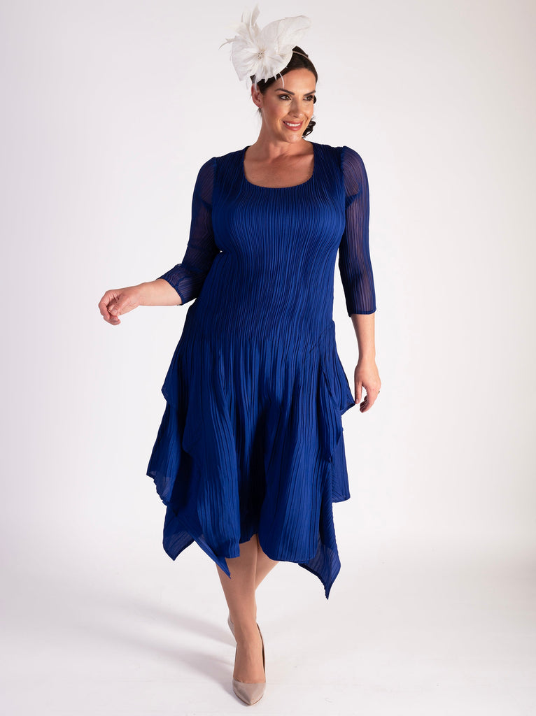 Cobalt Crush Pleat Layered Dress | Chesca Direct