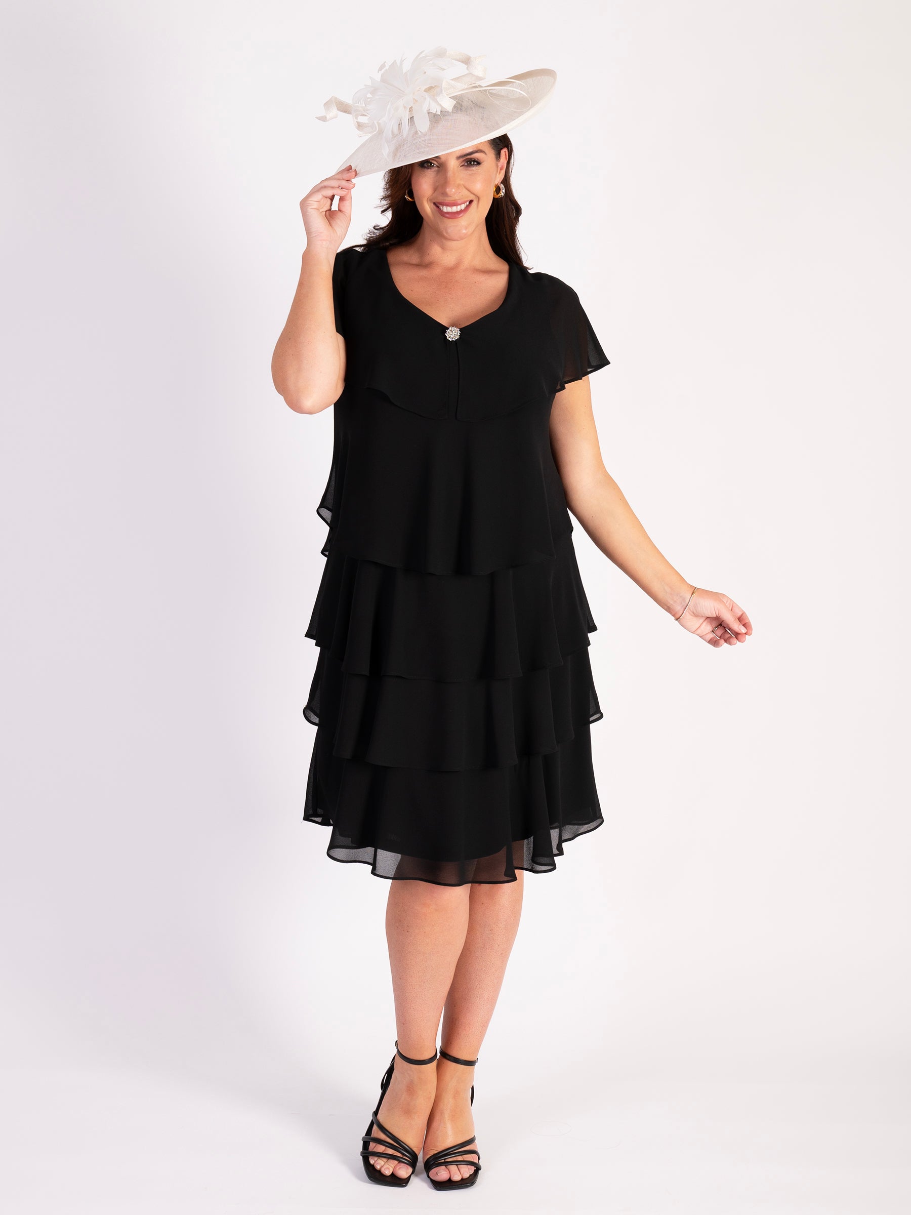 Black Chiffon Multi Tiered Dress With Diamante Detail | Chesca Direct