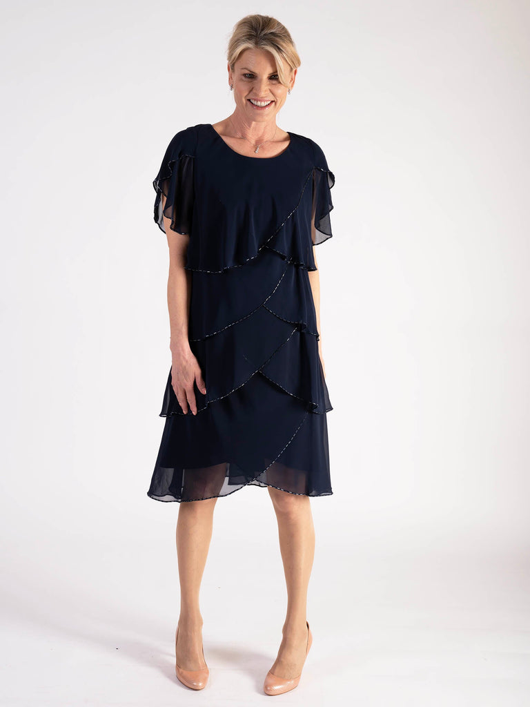 New Navy Multi Layered Sequin Embellished Dress | Chesca Direct