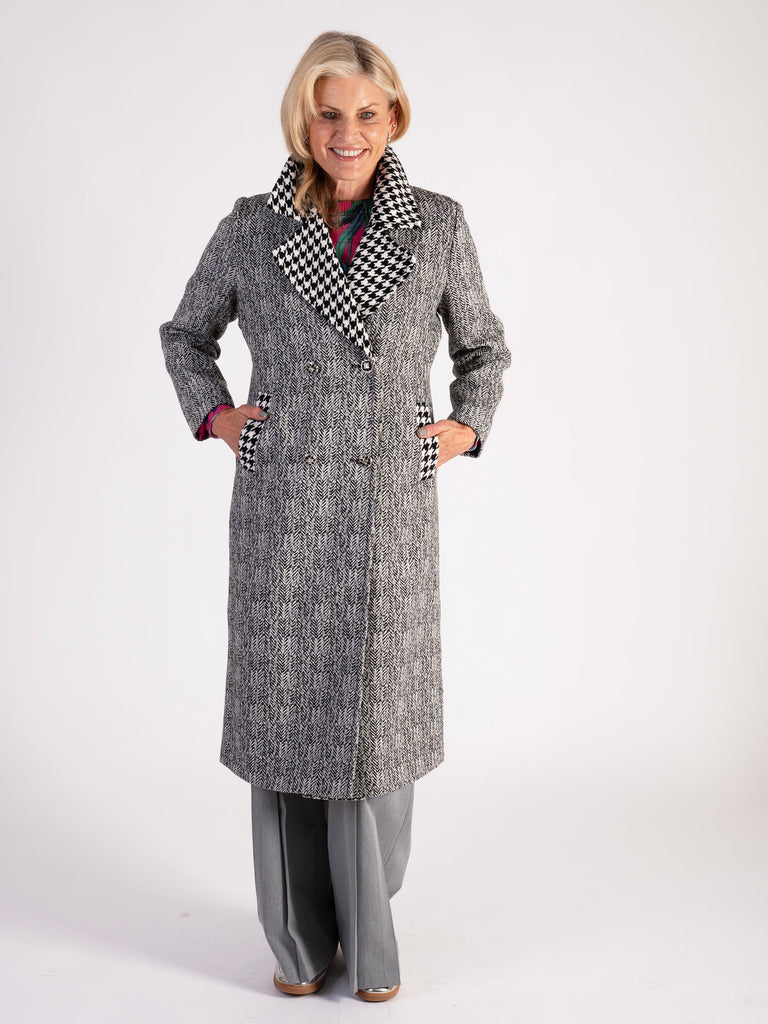 Grey Coat with Houndstooth Collar | Chesca Direct