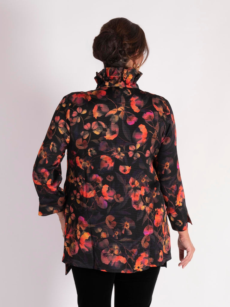 Floral Noir Black/Red Floral Print Wire Collar Blouse | Chesca Direct