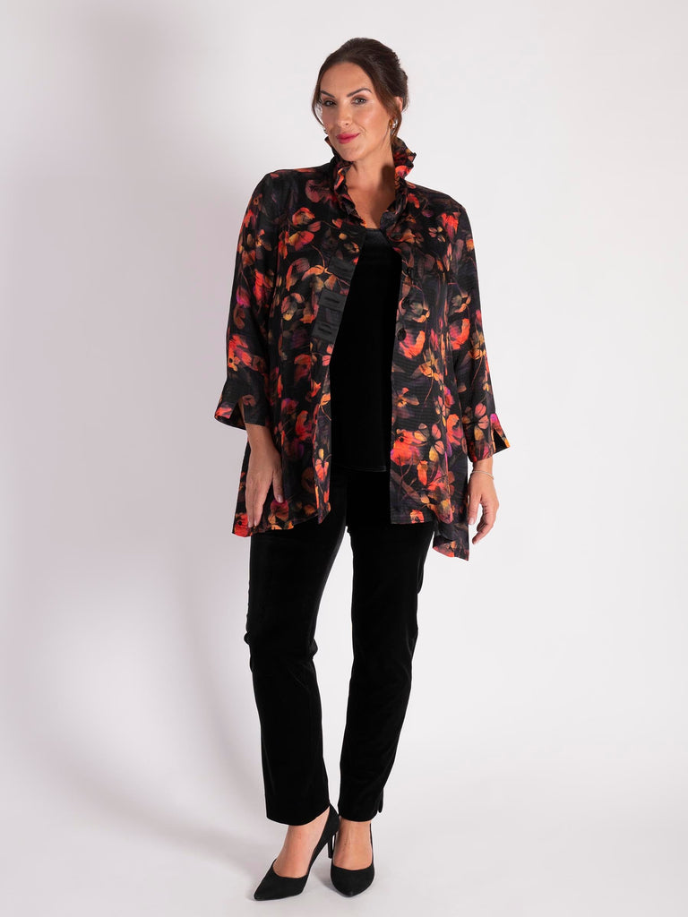 Floral Noir Black/Red Floral Print Wire Collar Blouse | Chesca Direct