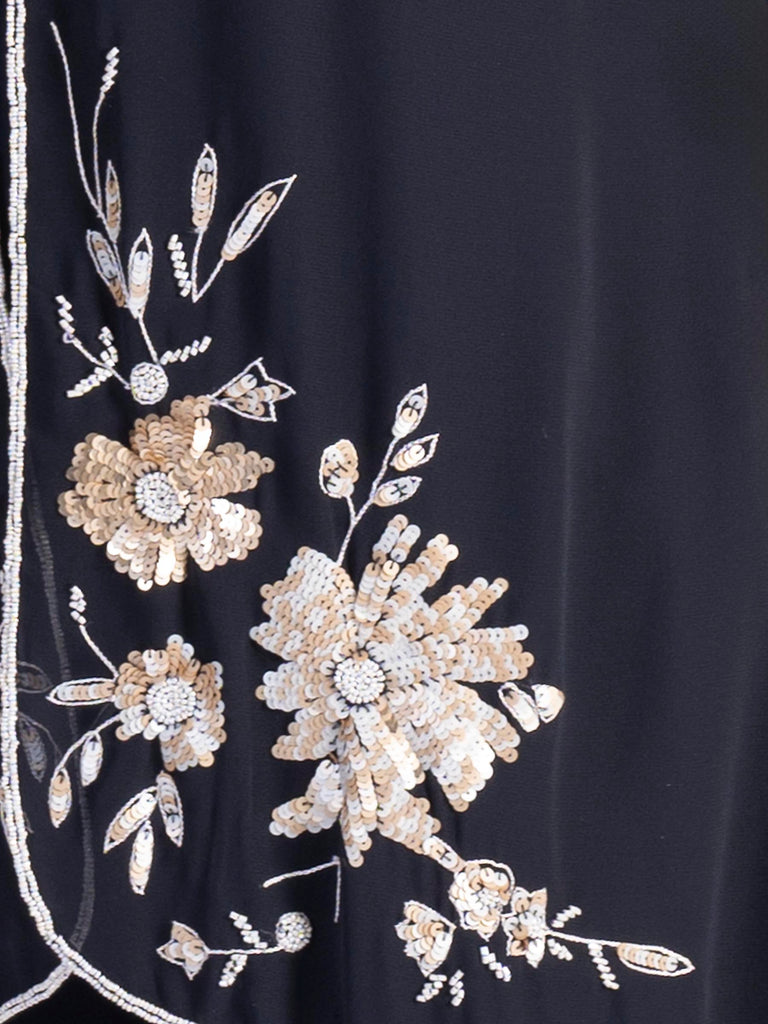 Navy Chiffon Coat with White/Gold Bead & Sequin Detailing | Chesca Direct