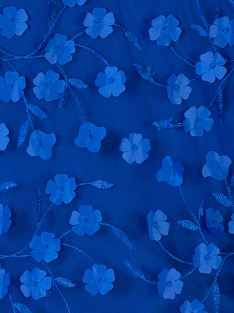 Cobalt 3-D Daisy Embroidered Mesh Coat with Chiffon Trim | Chesca Direct