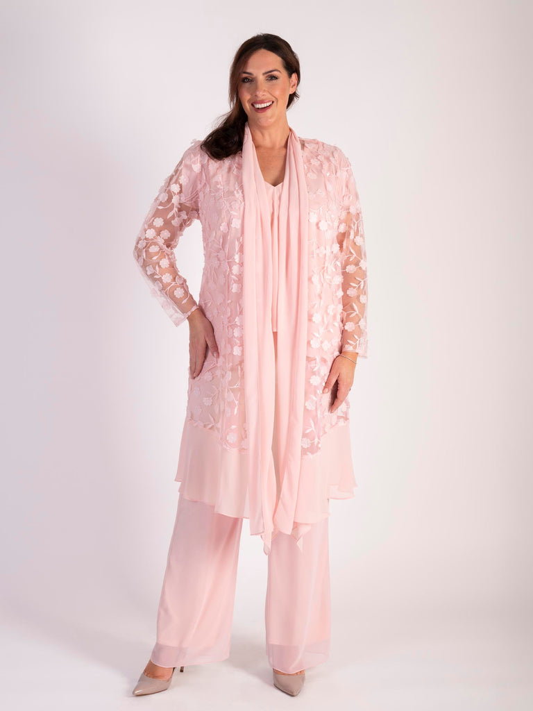Blossom Mesh Coat with 3-D Embroidered Daisies and Chiffon Trim ...