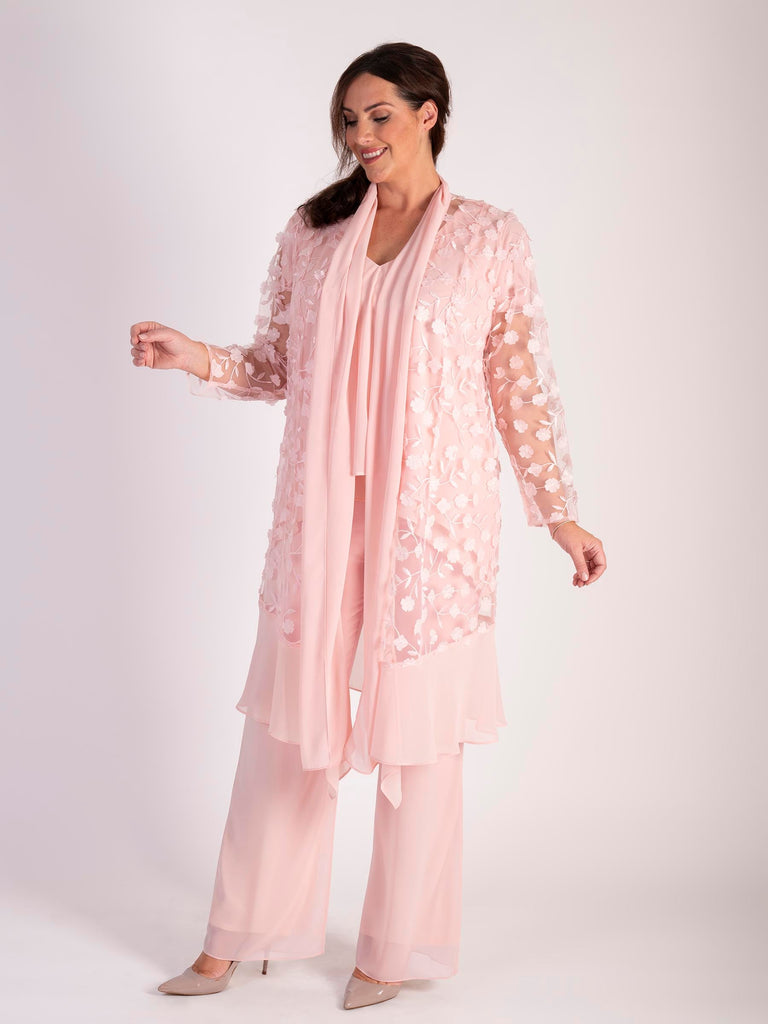 Blossom Mesh Coat with 3-D Embroidered Daisies and Chiffon Trim ...