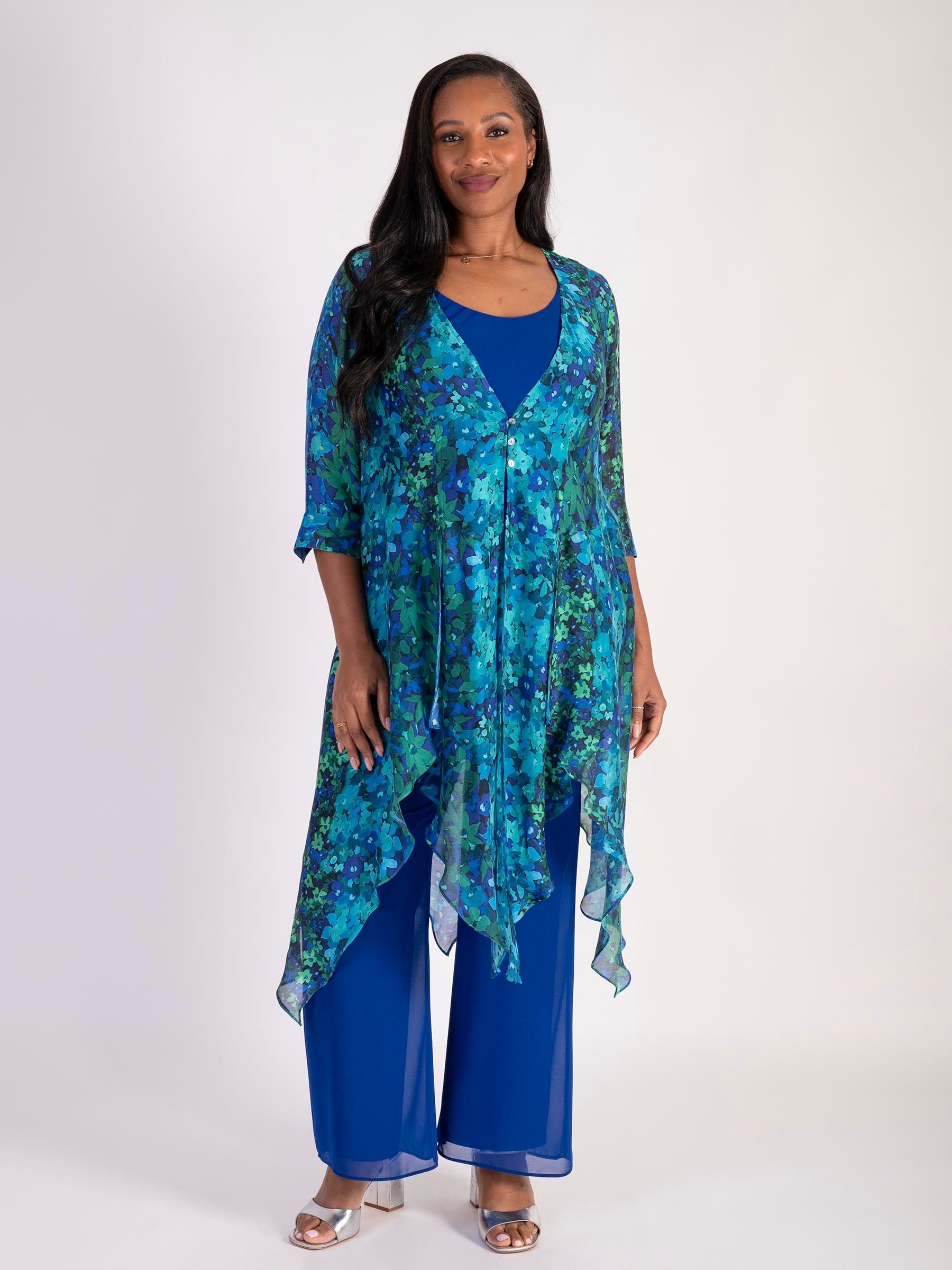 Cobalt/Emerald Royal Garden Silk Pixie Coat | Chesca Direct