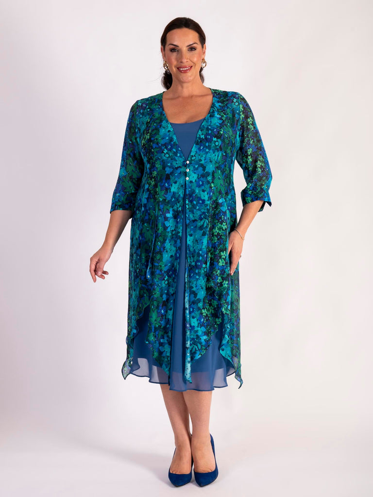 Cobalt/Emerald Royal Garden Silk Pixie Coat | Chesca Direct