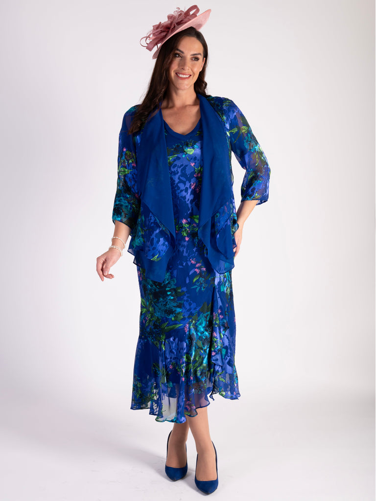 Cobalt Devoree Dress with Chiffon Neckline | Chesca Direct