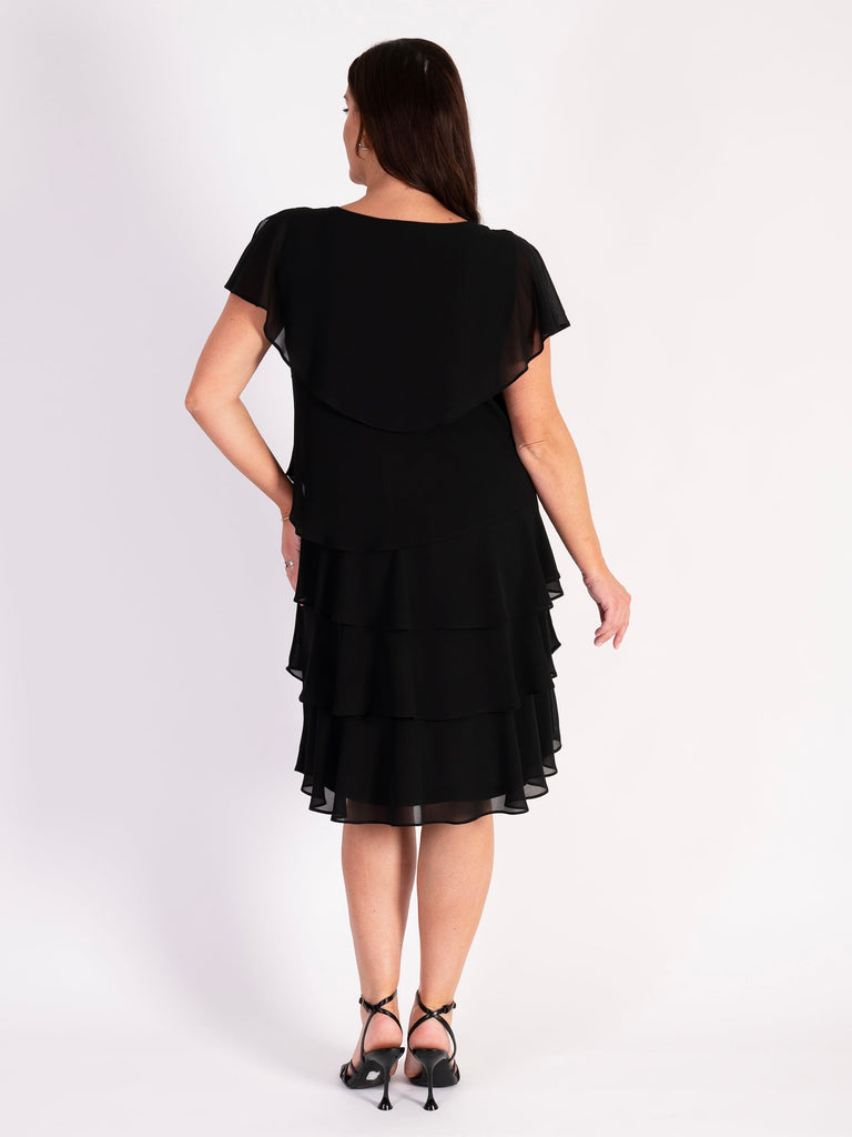 Black Chiffon Multi Tiered Dress With Diamante Detail | Chesca Direct