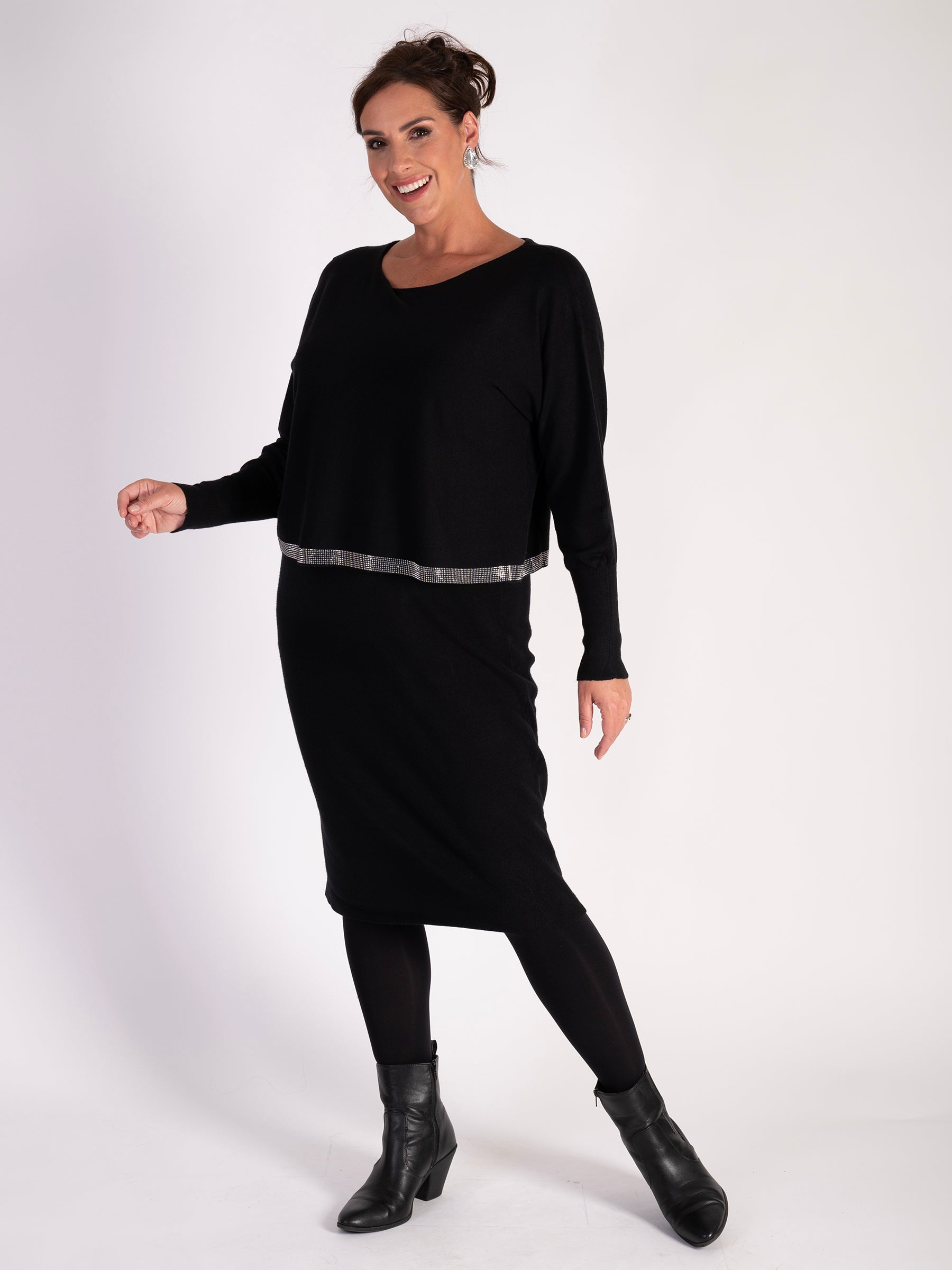 Black Layered Dress With Diamonte Detail | Chesca Direct