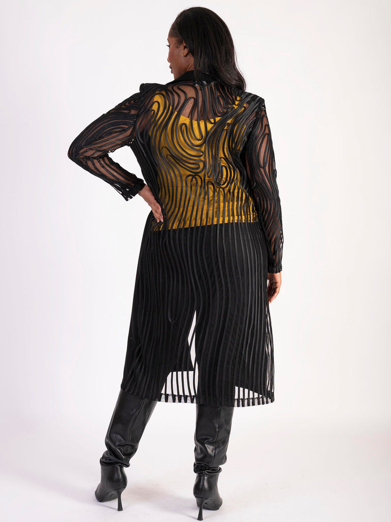 Black Cornelli Embroidered Longline Mesh Coat | Chesca Direct