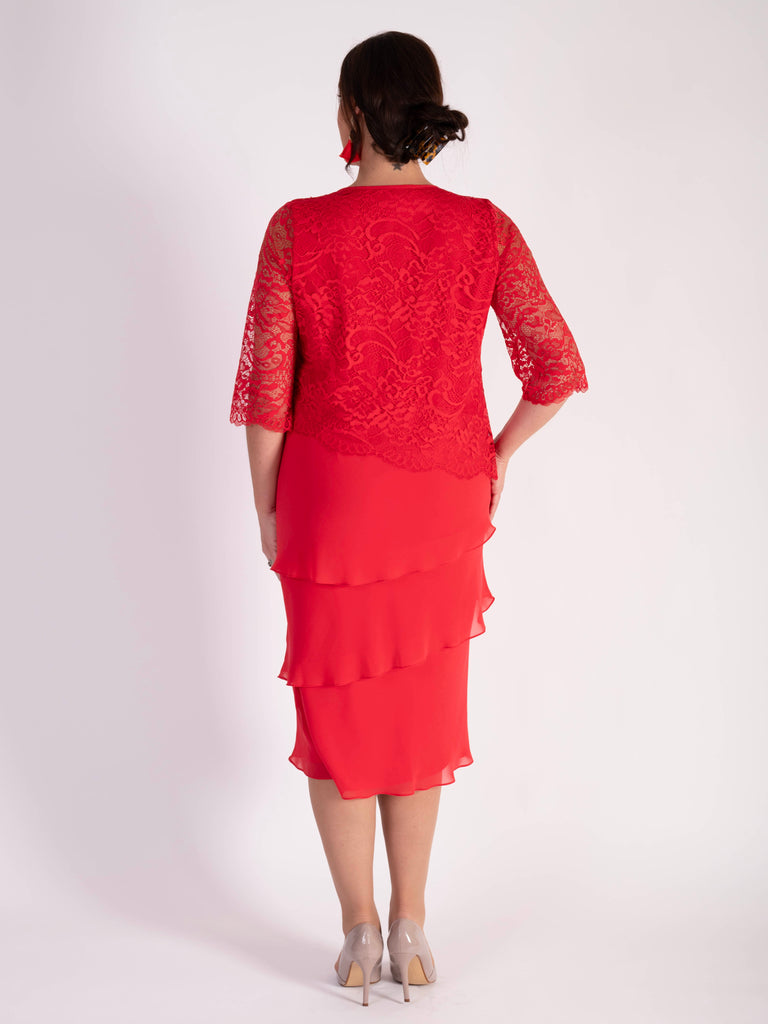 Poppy Lace Layered Chiffon Dress | Chesca Direct