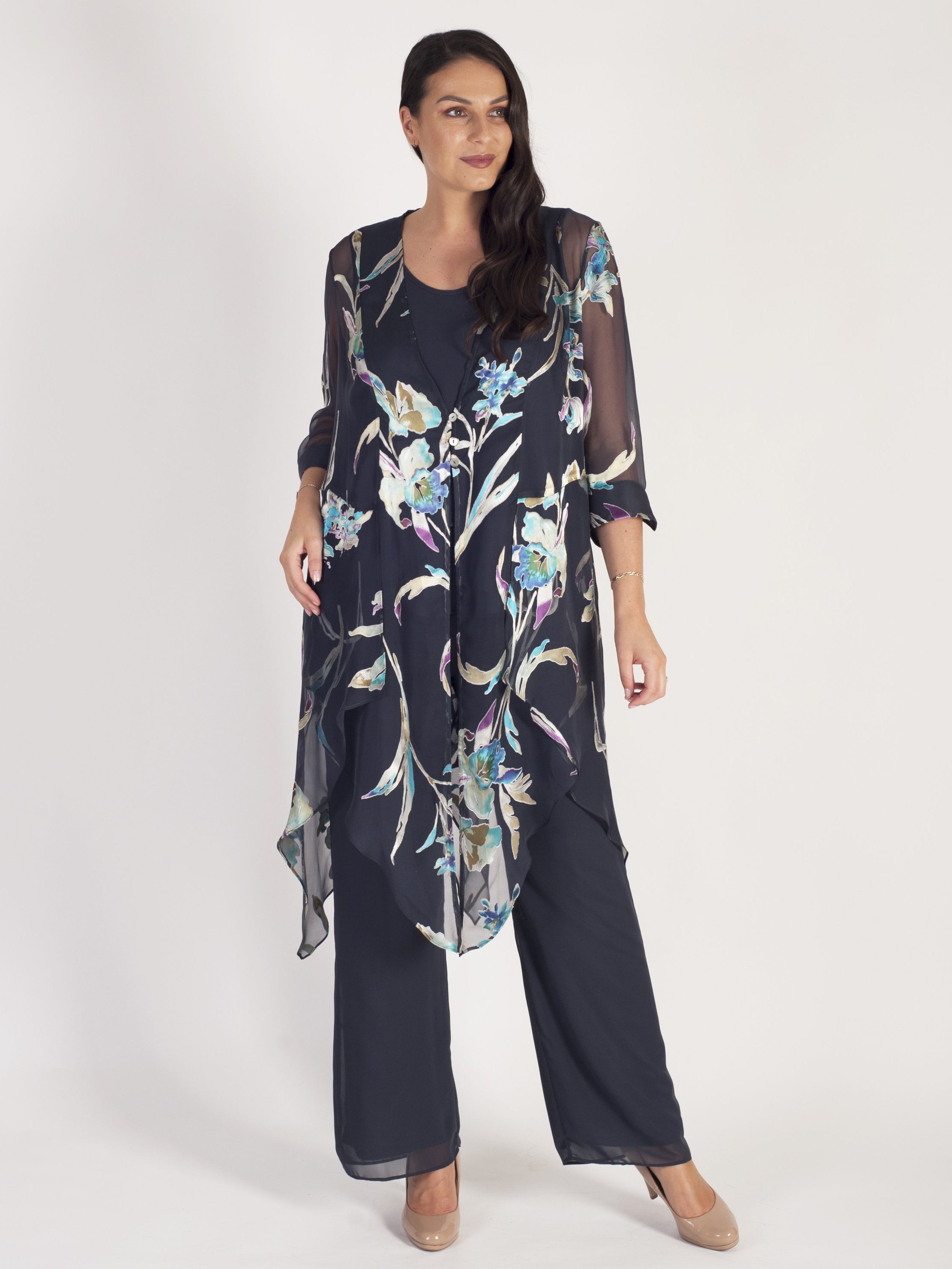 Pewter Turquoise/Lime Iris Floral Print Devoree Pixie Coat | Chesca Direct